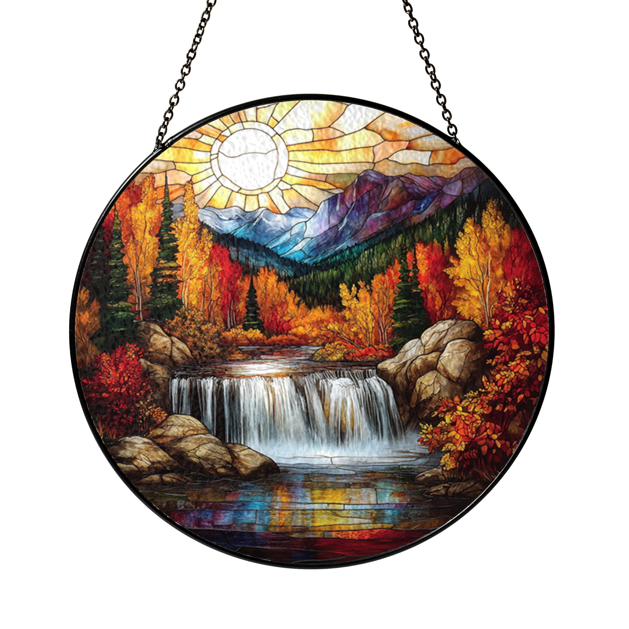 Mountain Landscape Themed Stained Glass Style Suncatcher for Window ...