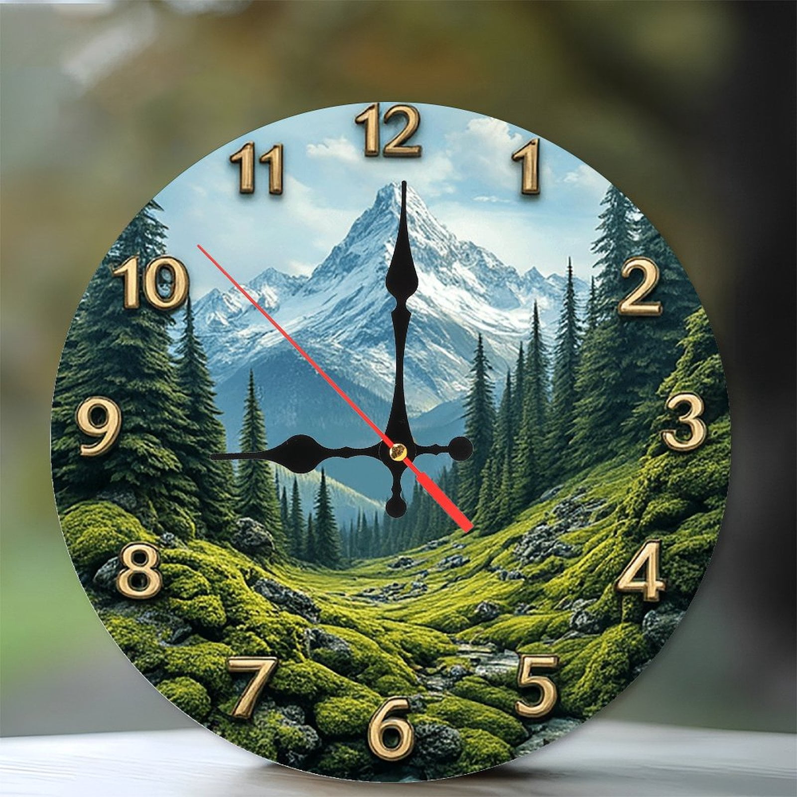 Mountain Landscape Wall Clock Scenic Nature Decor 10-Inch Silent Wooden ...