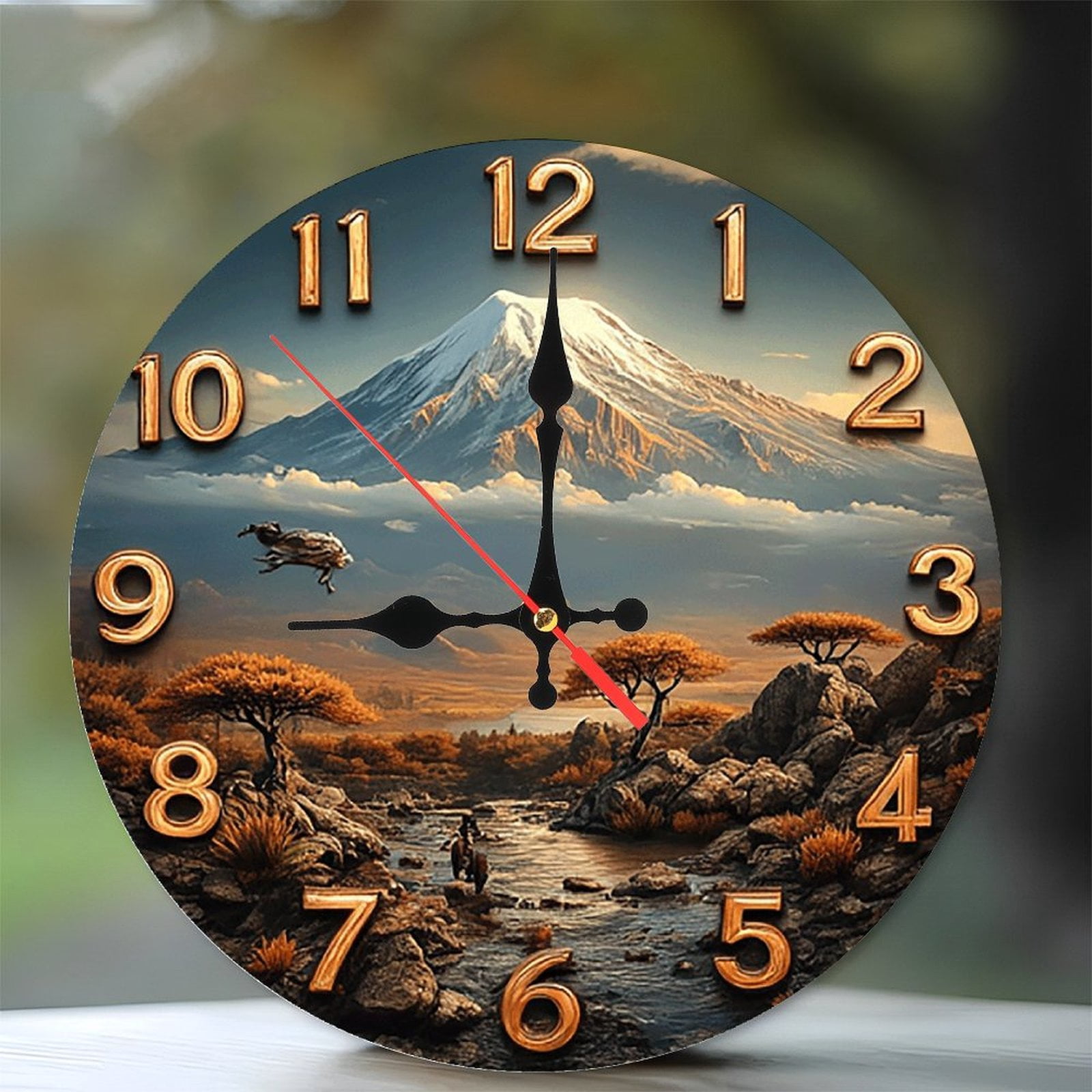 Mountain Landscape Wall Clock Unique Home Decor 10-Inch Silent Wooden ...