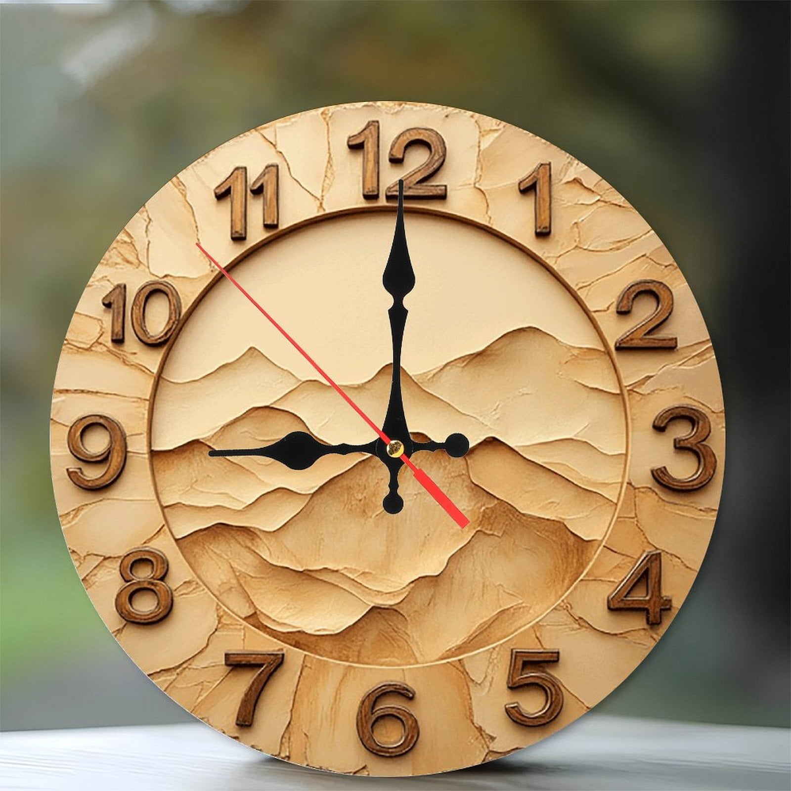 Mountain Landscape Wall Clock Wooden Art Decor 10-Inch Silent Wooden ...