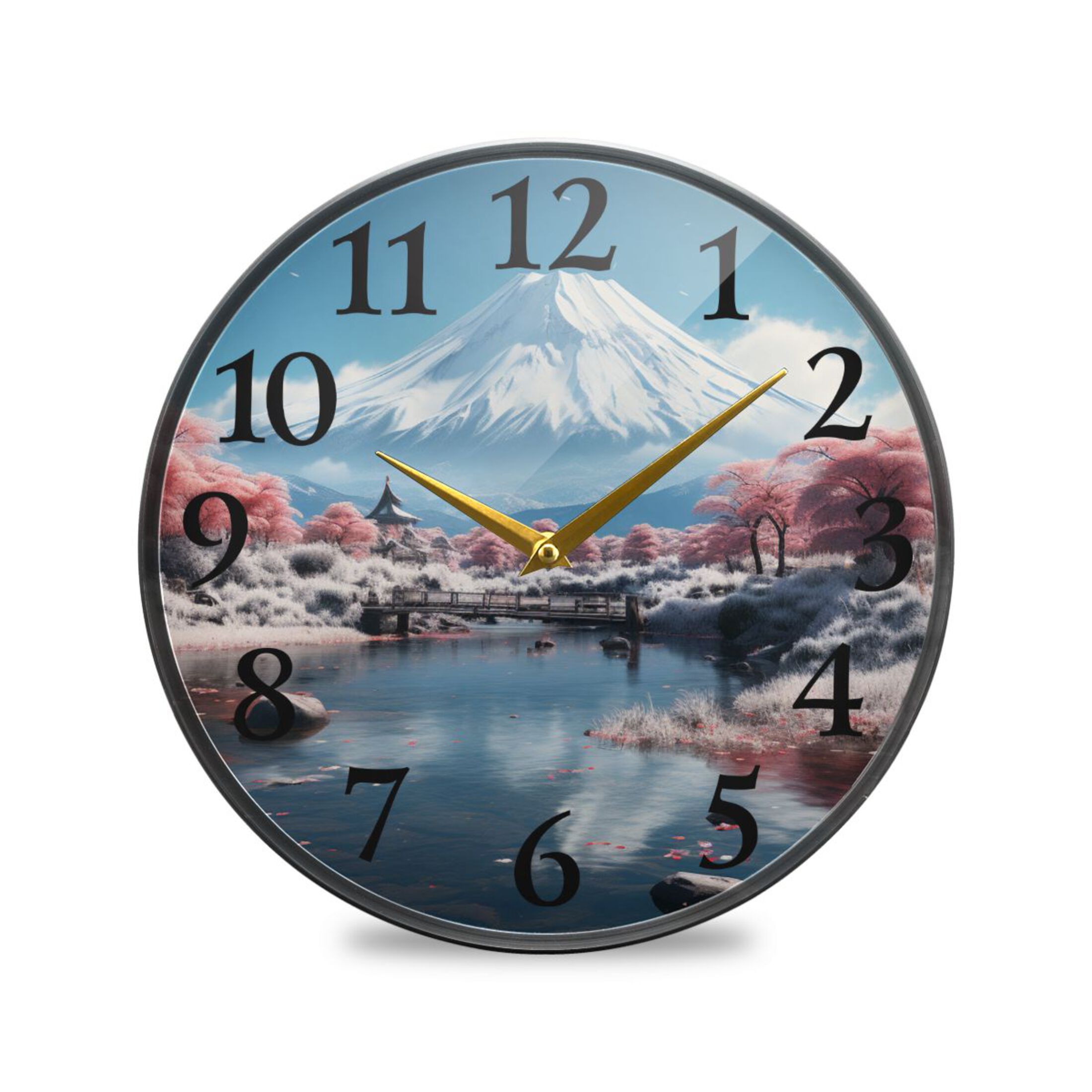 Mountain Landscape Wall Clocks Battery Operated 11.9 Inch Round Clock ...