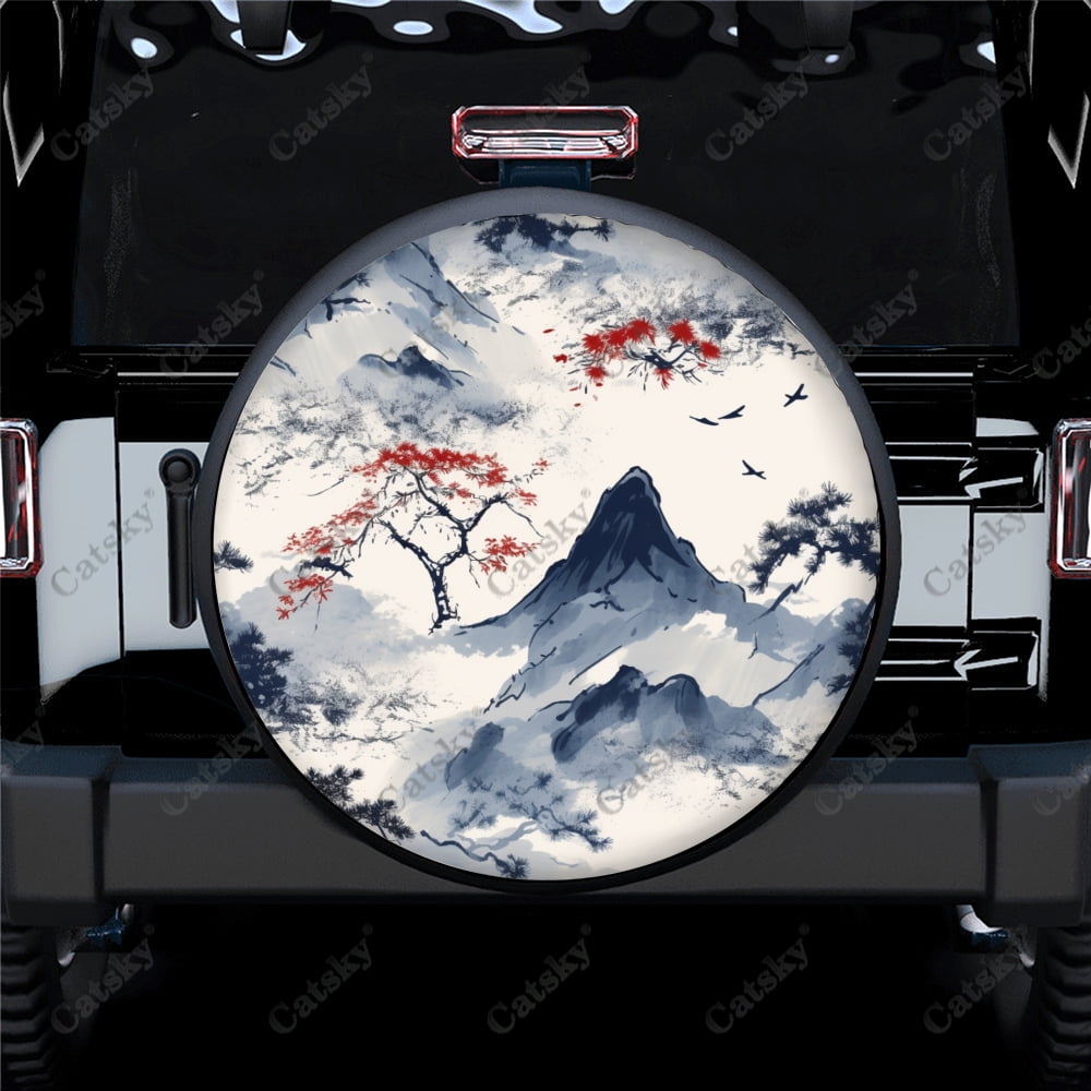 Mountain Landscape with Trees Pattern Polyester Universal Spare Wheel ...