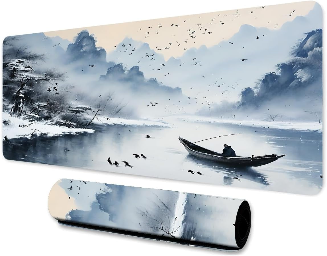 Mountain Large Mouse Pad 31.5x11.8 Inches Nature Ink Painting Rivers ...