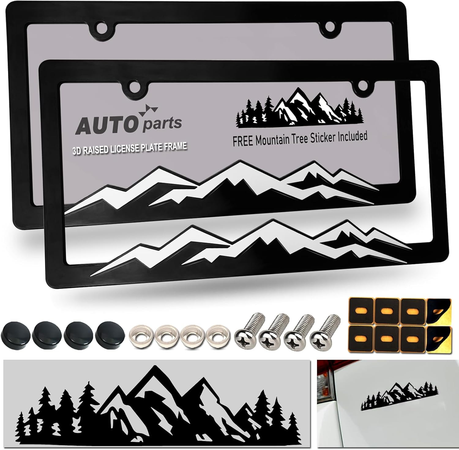 Mountain License Plate Frames- Plastic Black Car Tag Holder Bracket ...
