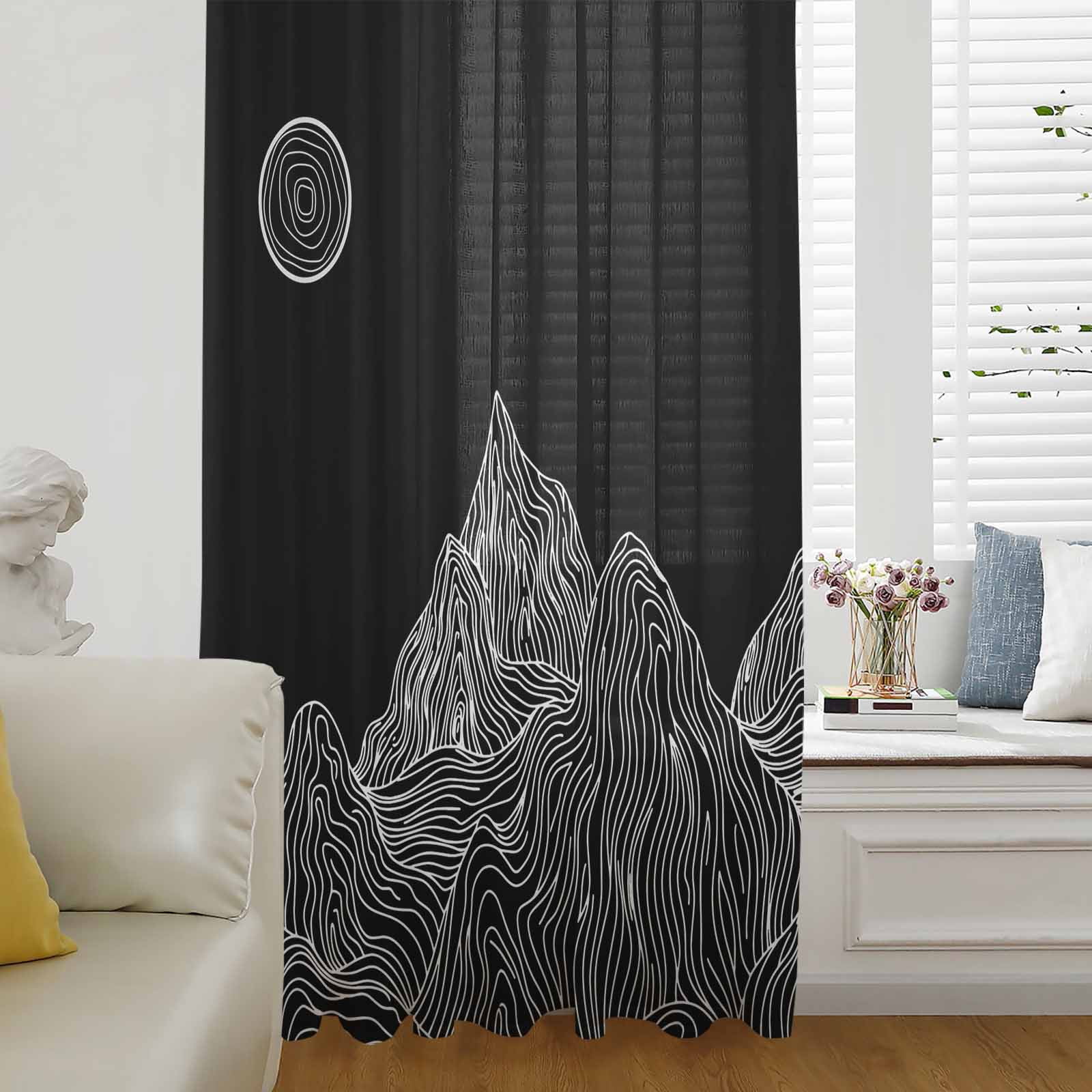 Mountain Line Semi Sheer Curtains Drapes for Living Room,Bedroom,French ...