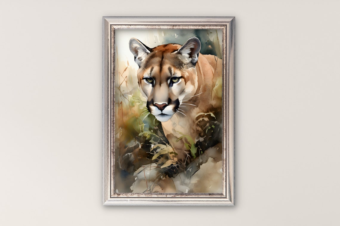 Mountain Lion Art Print, Cougar Portrait Home Decor #1933, Unframed ...