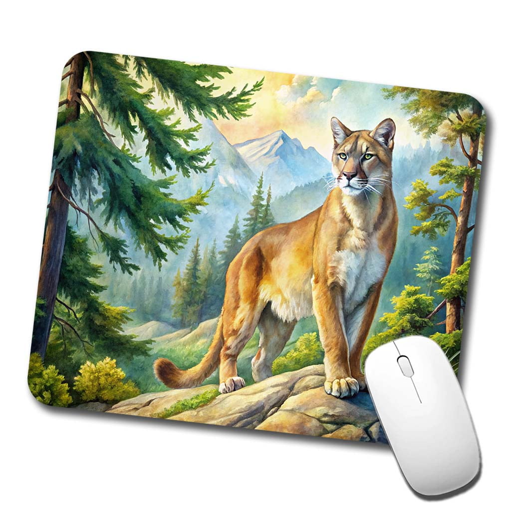 Mountain Lion Cougar In Woods Watercolor Mouse Pad Low Profile Gaming ...