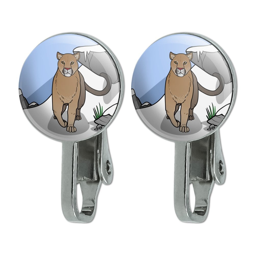 Mountain Lion Cougar Puma Panther Snow Novelty Clip-On Stud Earrings ...