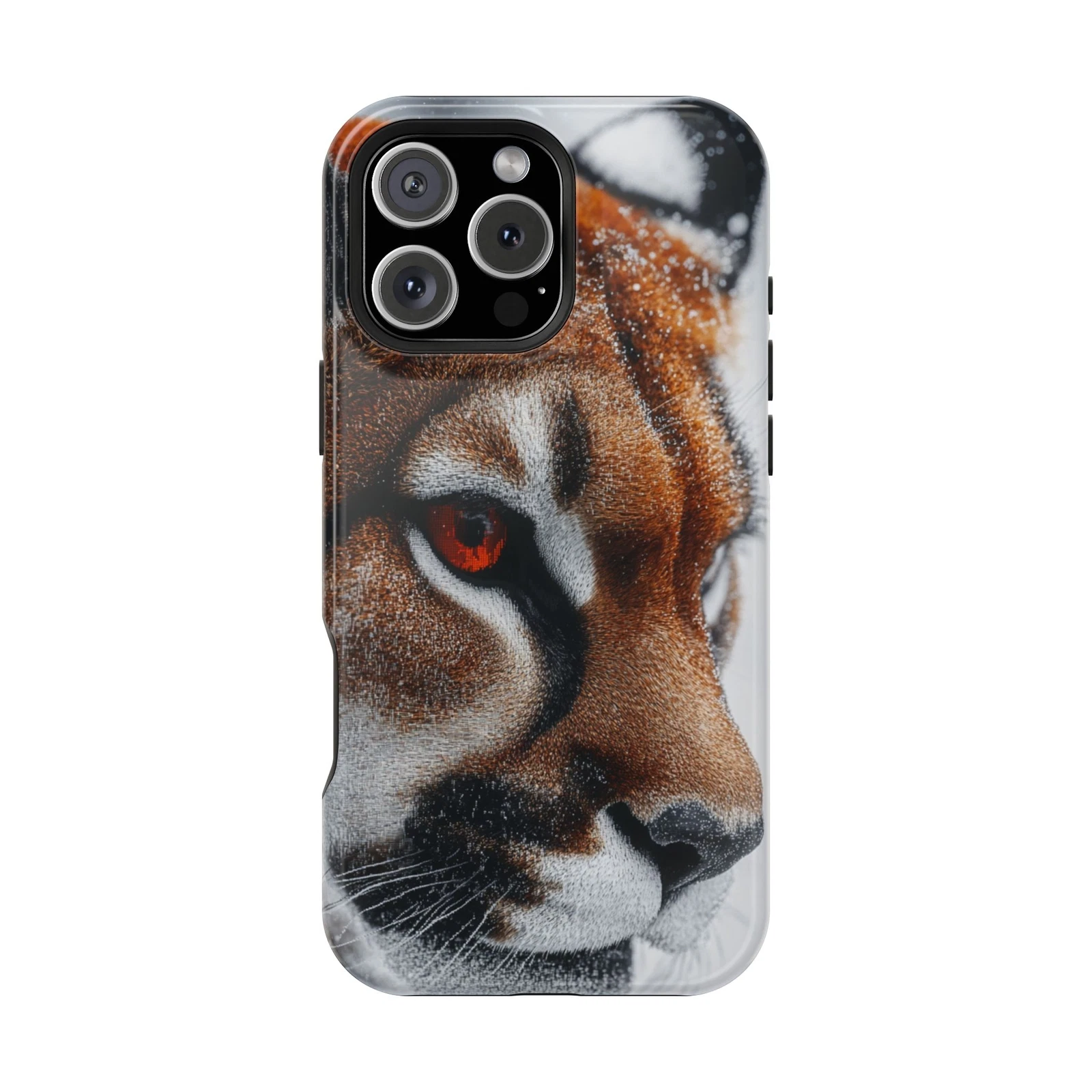Mountain Lion with Red Eyes in the Snow MagSafe Case with iPhone 17 to ...