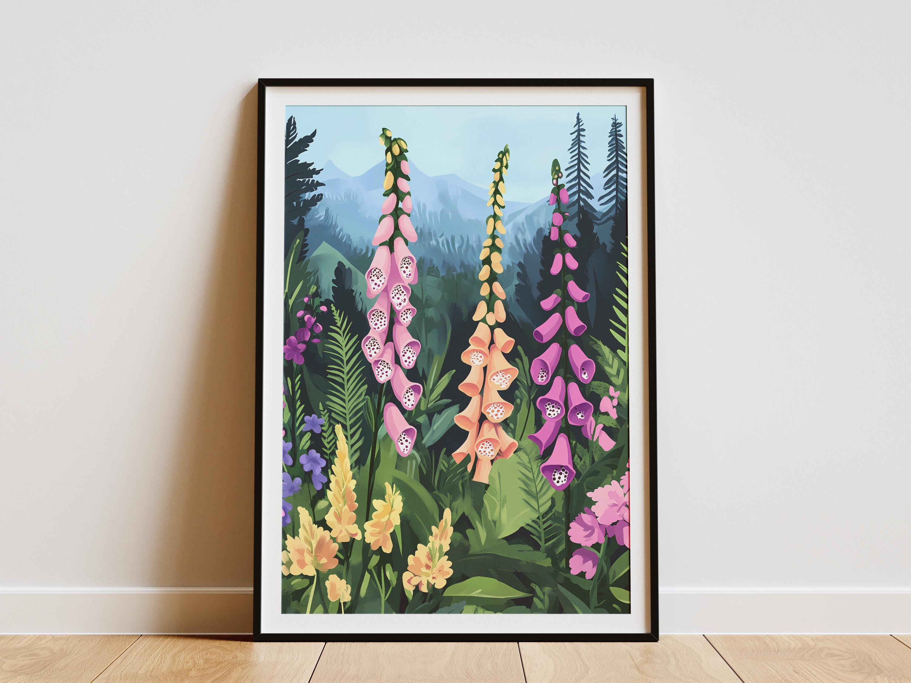 Mountain Meadow Botanical Poster Foxglove Fern Art Print Nature ...
