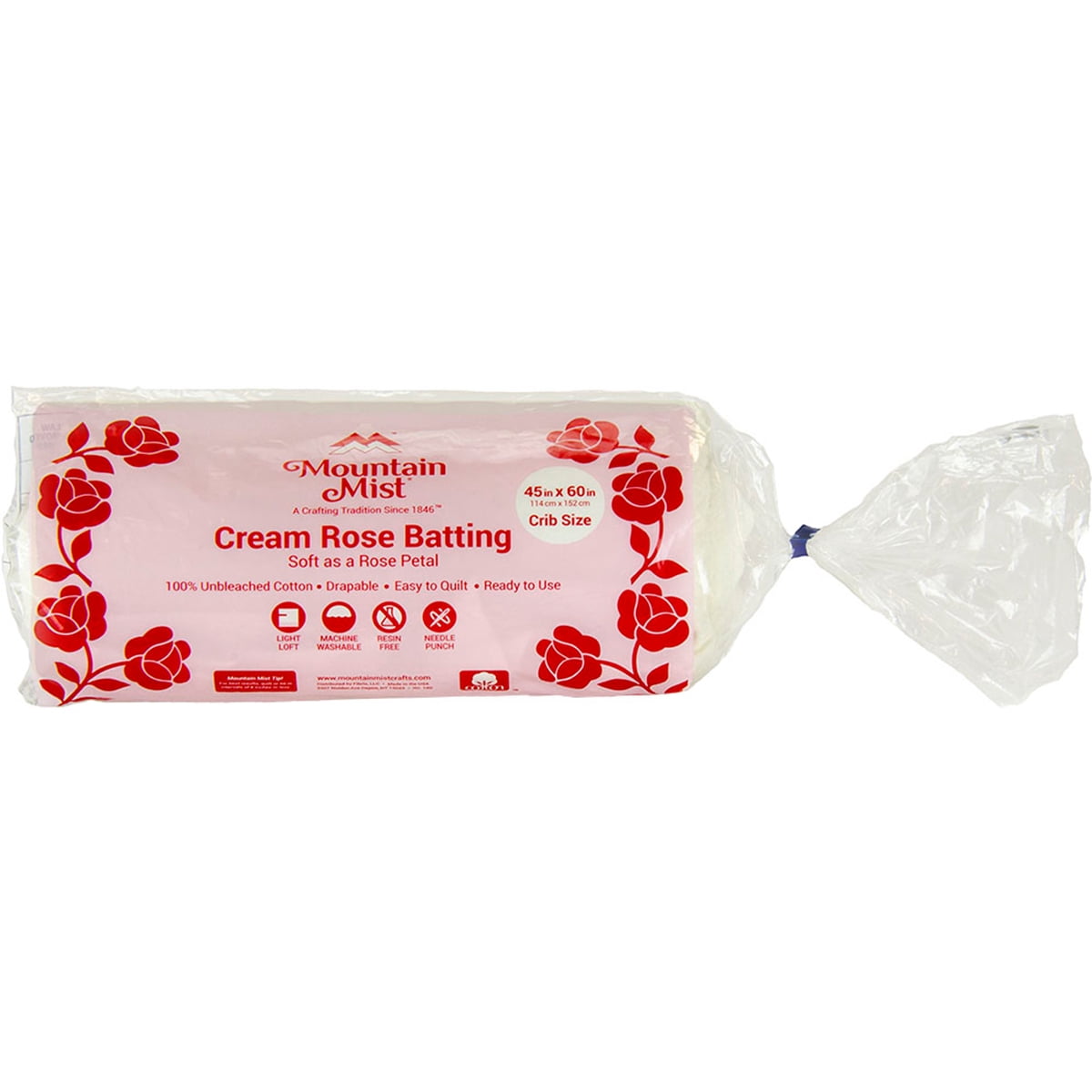 Mountain Mist Cream Rose Cotton Needlepunch Batting-Crib Size 45"X60 ...