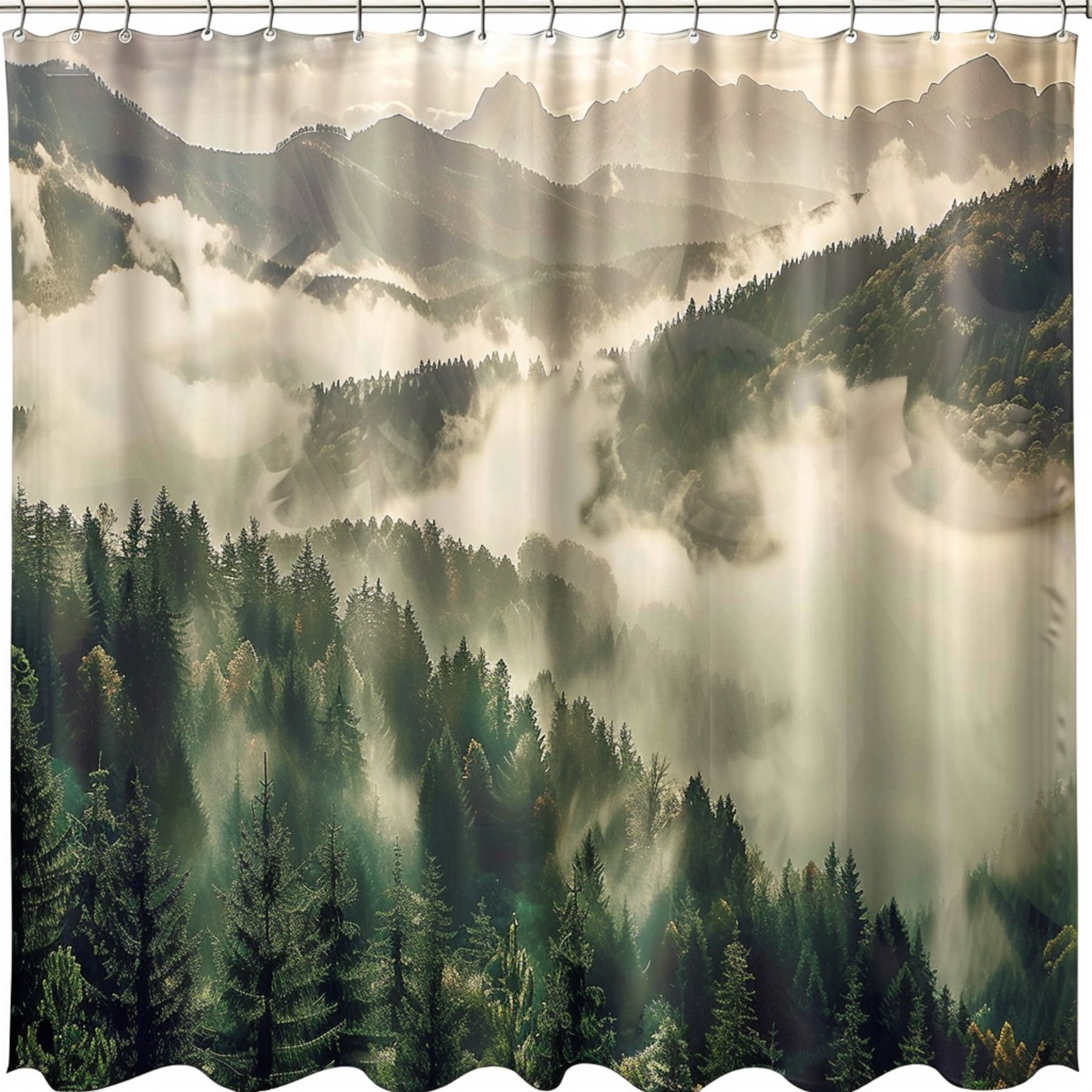 Mountain Mist Forest Shower Curtain Nature Photography Foggy Peaks Pine ...