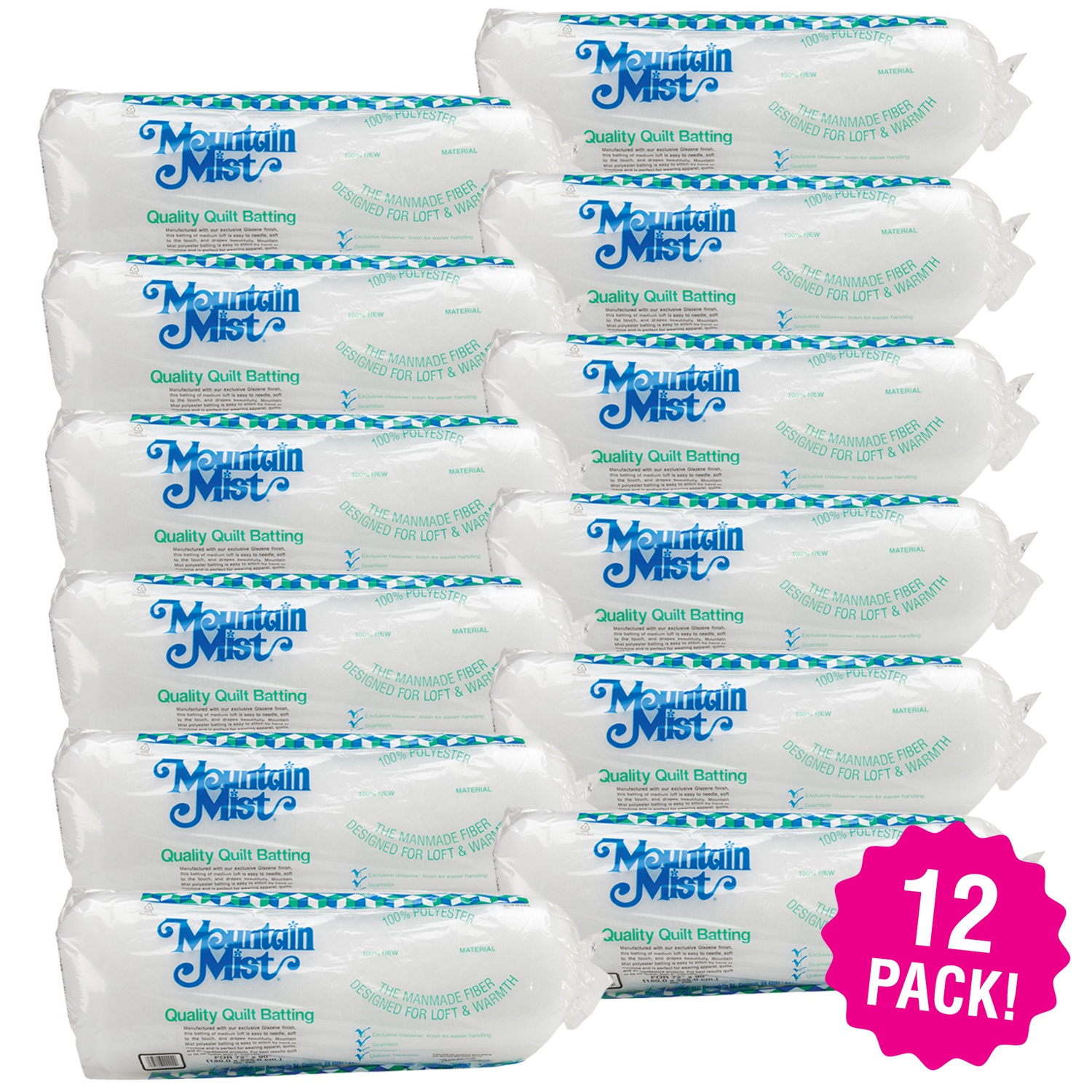 Mountain Mist Polyester Quilt Batting 72"x90", Multipack of 12 ...