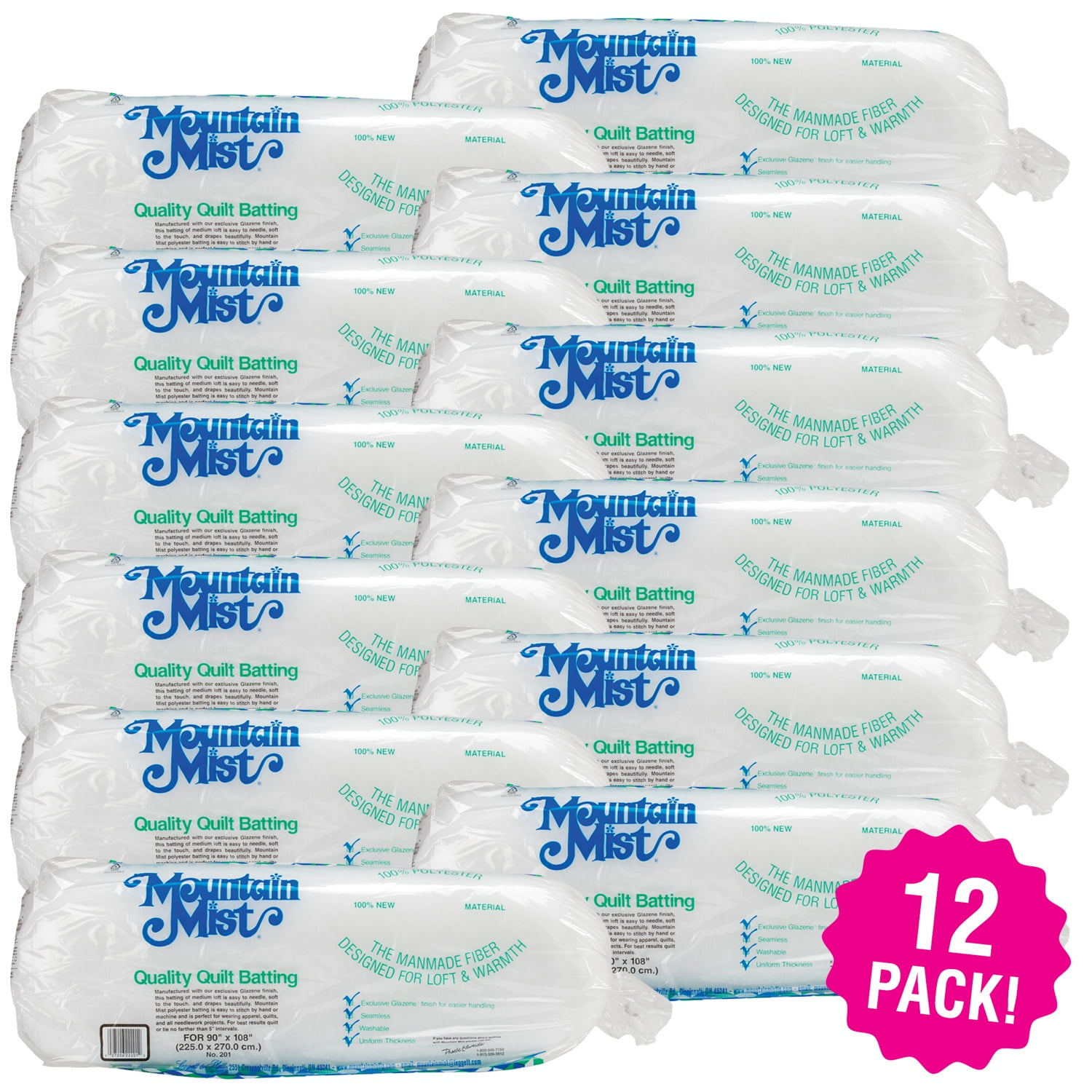 Mountain Mist Polyester Quilt Batting 90"x108", Multipack of 12 ...