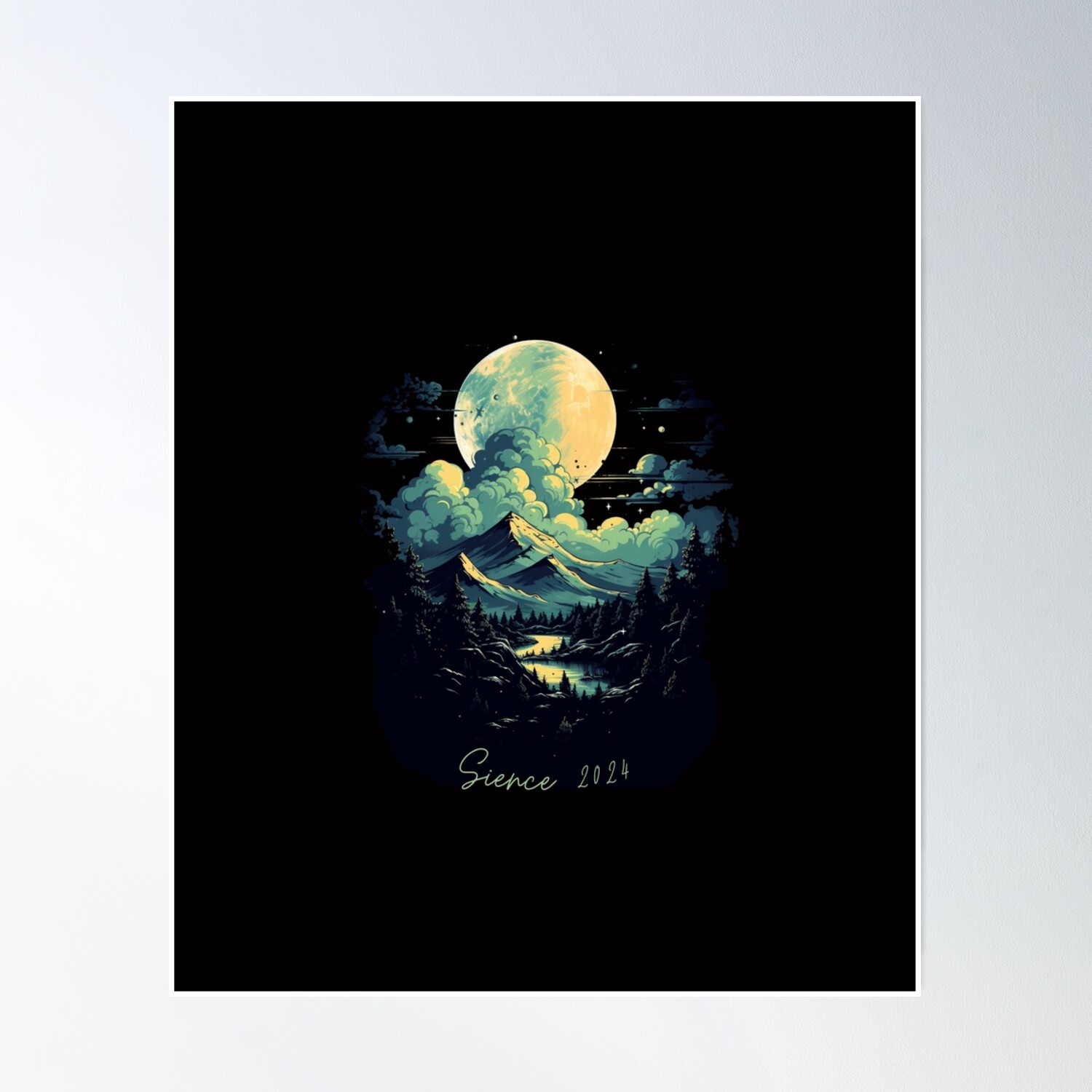 Mountain & Moon Night View Poster Wall Art, Modern Wall Decor, 12x18 ...