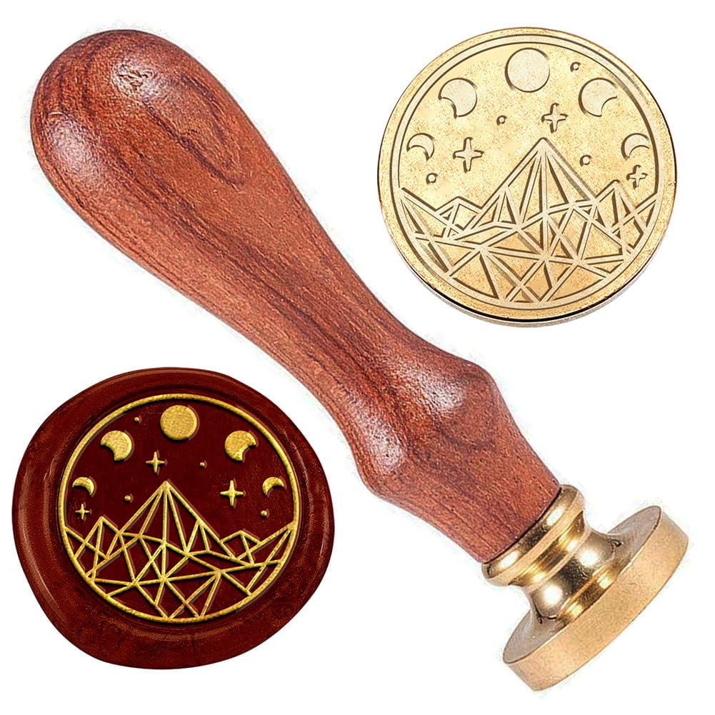 Mountain Moon Phase Wax Stamp - Brass Head with Wooden Handle - Retro ...