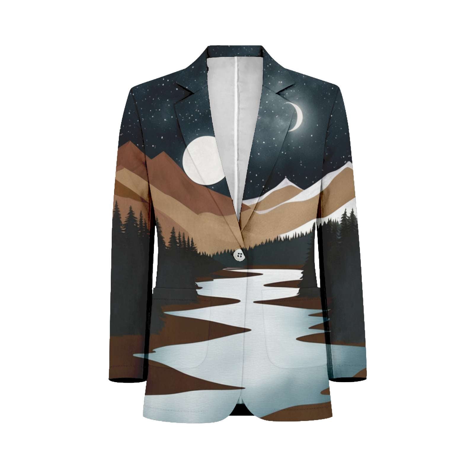 Mountain Moon Reflection Art Customized Men's Suits full man Shawl ...