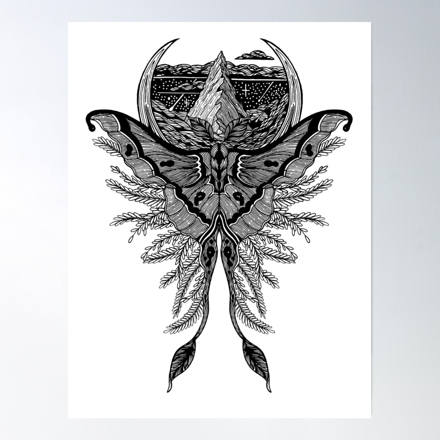 Mountain Moth Ink-Work Poster Wall Art, Modern Wall Decor, 24x36 ...