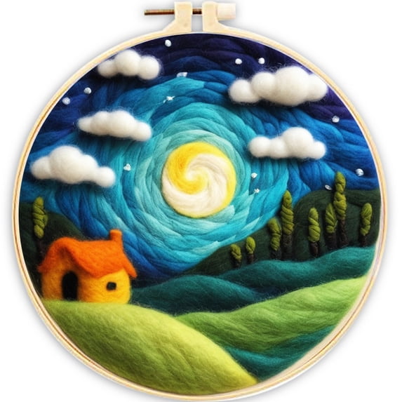 Mountain Night Scene Needle Felting Set Beginner Felt Painting Set with ...