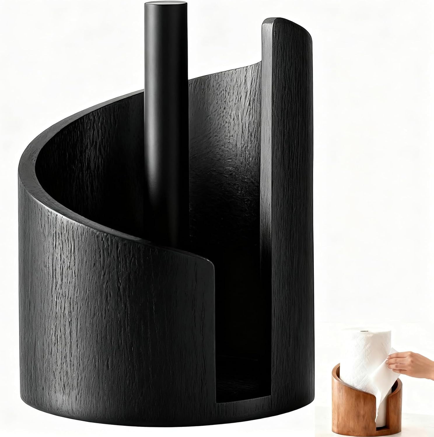 Mountain Paper Towel Holder Countertop with Mango Wood and Iron Round ...