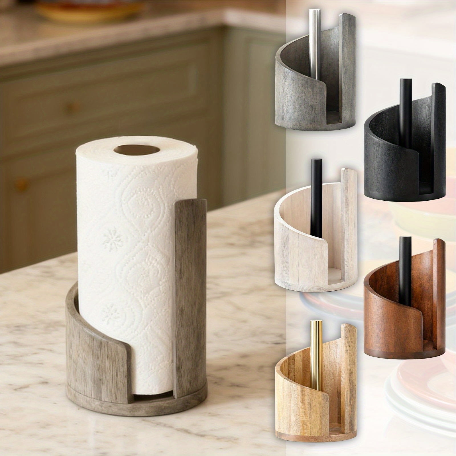 Mountain Paper Towel Holder Countertop with Wood Round Base and Iron ...