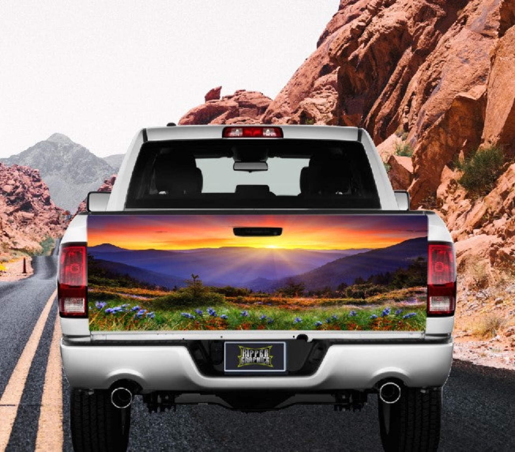 Mountain Pasture Sunset Tailgate Wrap Vinyl Graphic Decal Sticker ...