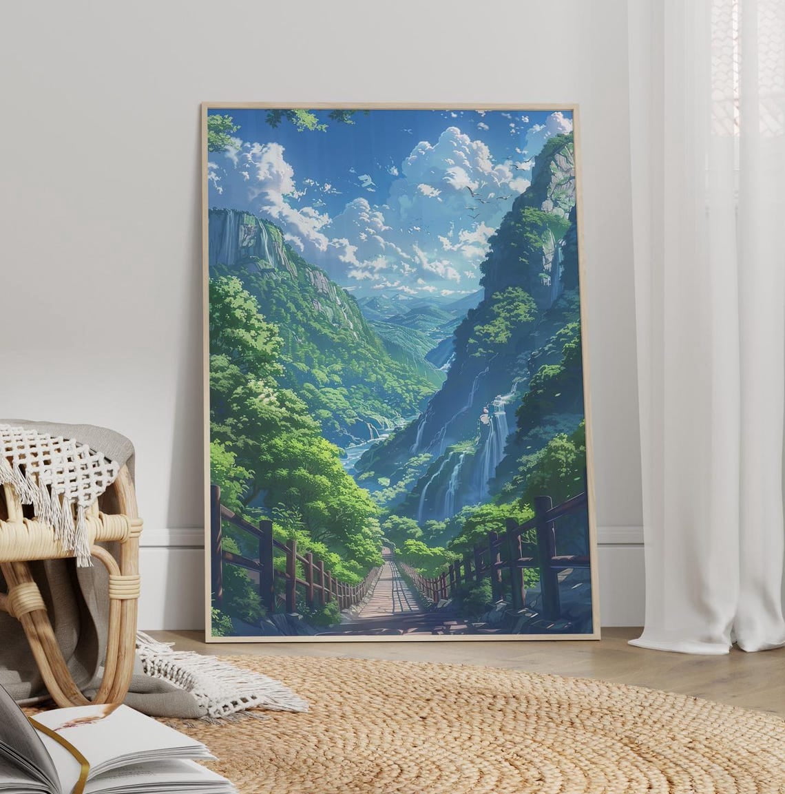 Mountain Path Rock Waterfalls Botanical Nature Art Greenery Pathway ...
