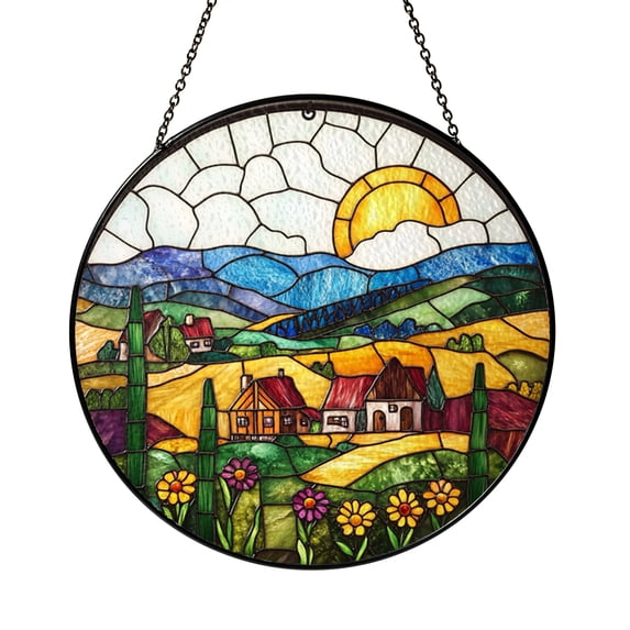 Mountain Path Sunrise Faux Stained Glass Window Hanging - Walmart.com