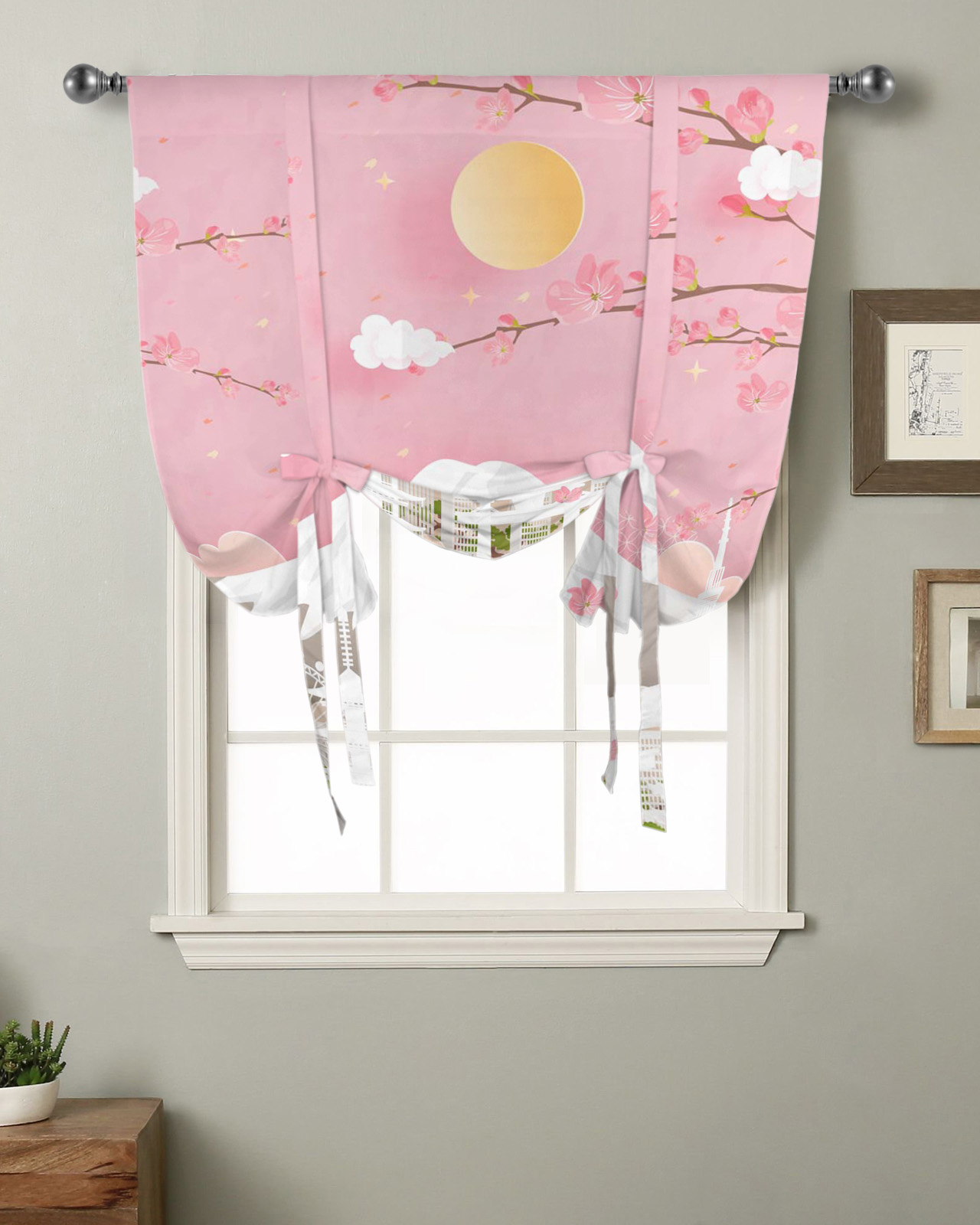 Mountain Peach Blossom Sun Kitchen Short Window Curtain Rod Pocket ...