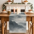 Mountain Peak Dining Table Runner, Modern Mist Gray Ink Wash Gradient ...