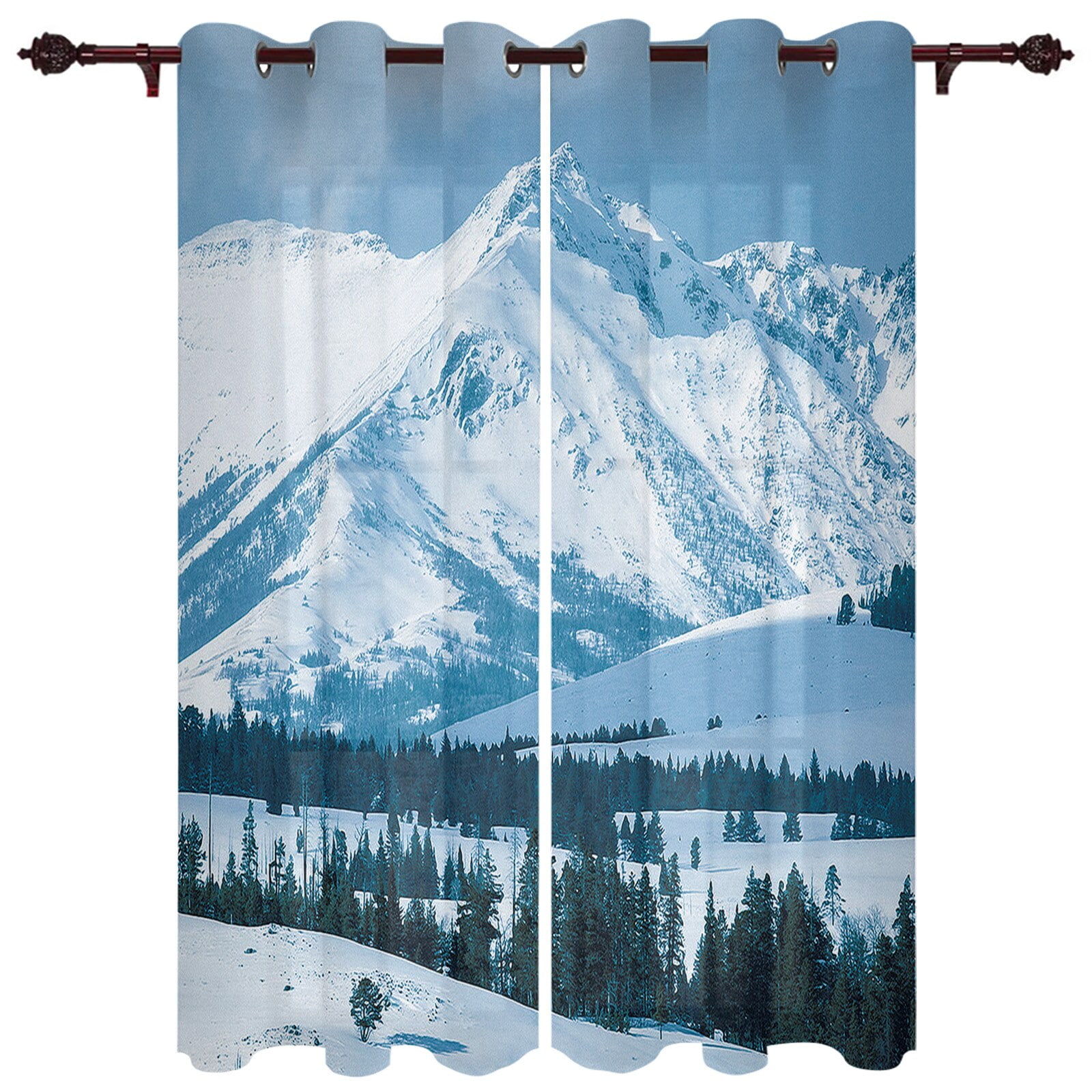 Mountain Peak Ice Snow Kitchen Curtain Kids Bedroom Living Room Balcony ...