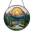 Mountain Peak Sunset Stained Glass Style Window Hanging, Forest River ...