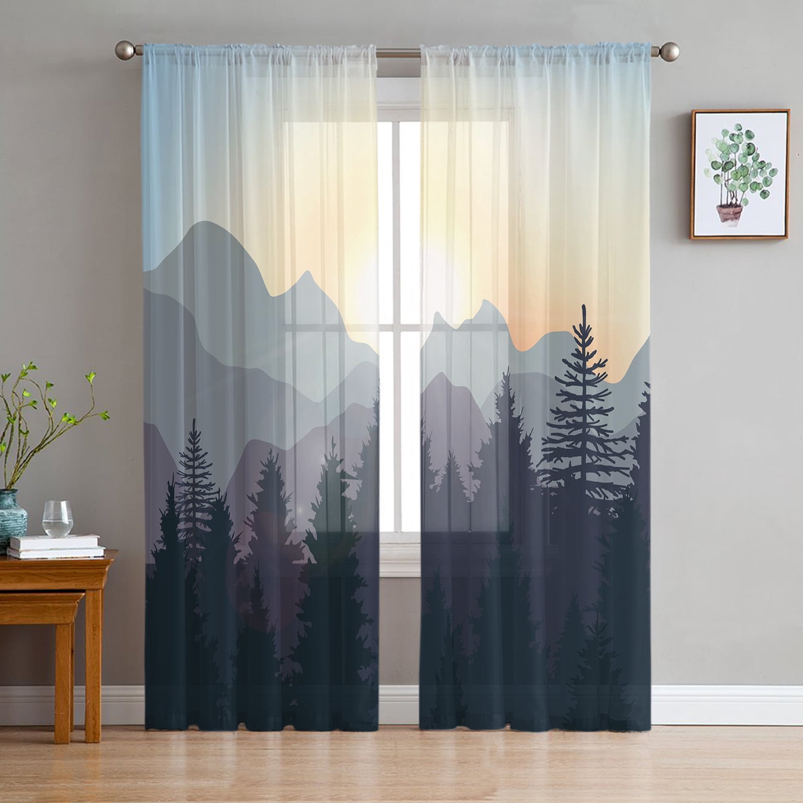 Mountain Pine Woods Sun Modern Curtains for Living Room Tulle Curtains ...