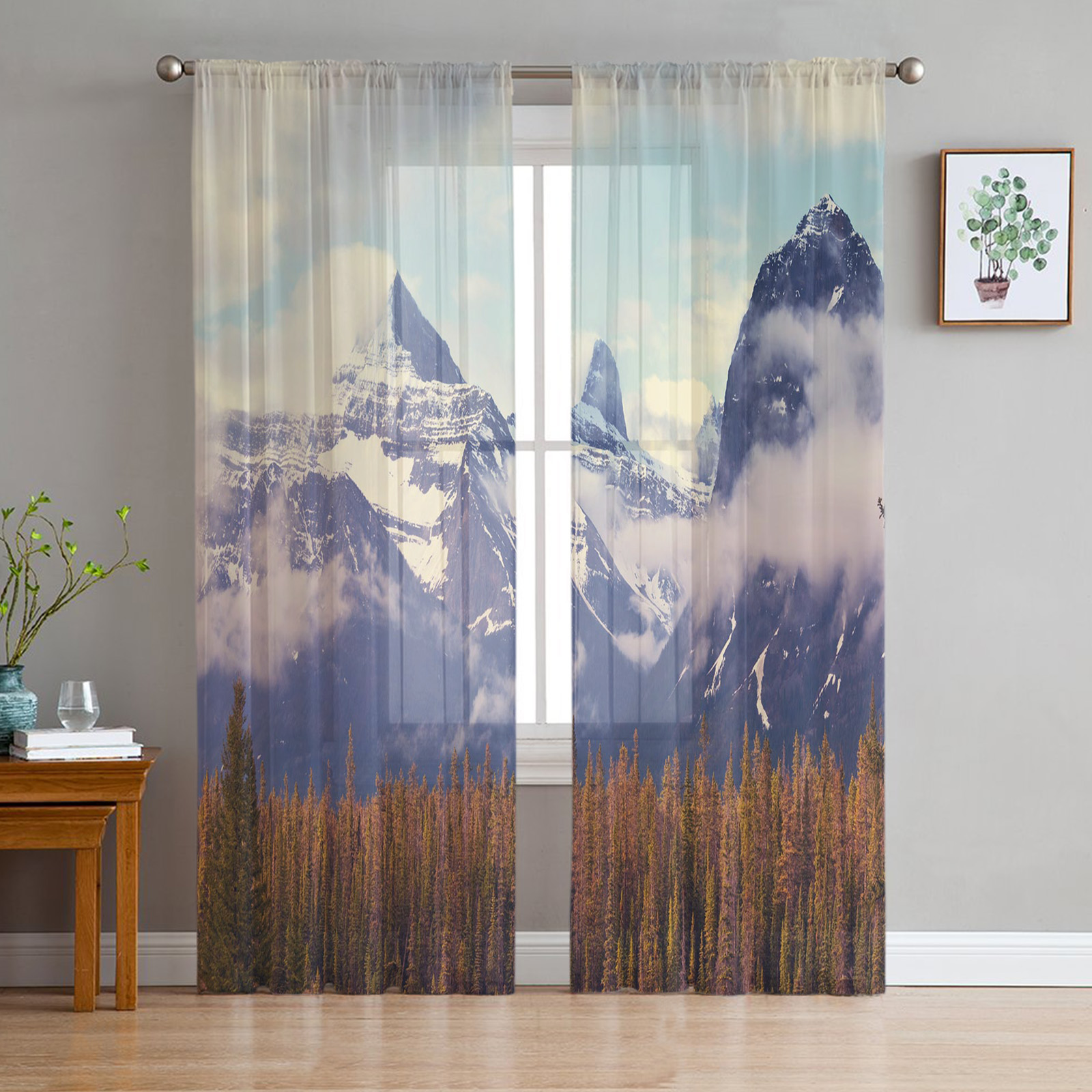 Mountain Pine Woods Sun Tulle Curtains for Bedroom Modern Voile ...