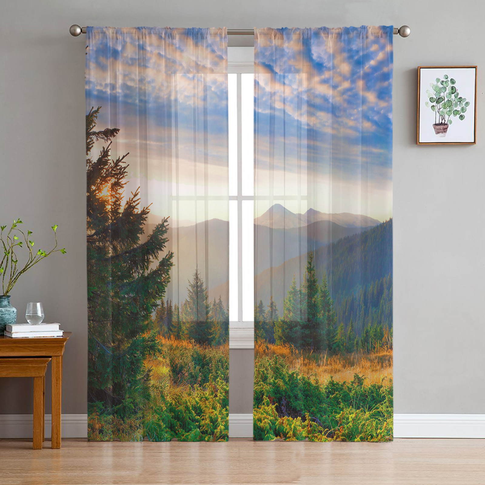 Mountain Pine Woods Sun Tulle Curtains for Bedroom Modern Voile ...
