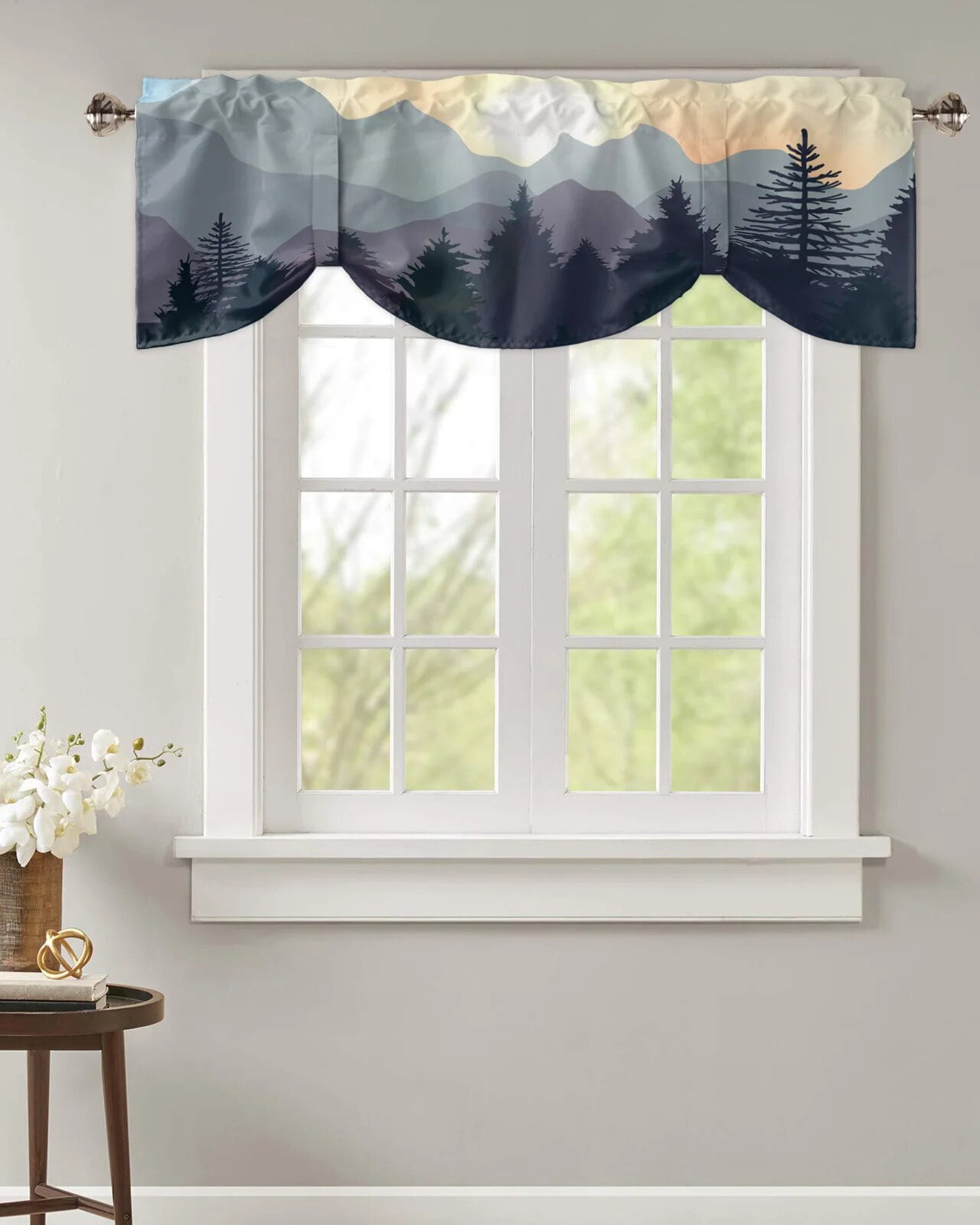 Mountain Pine Woods Sun Window Curtain Kitchen Cabinet Coffee Tie-Up ...