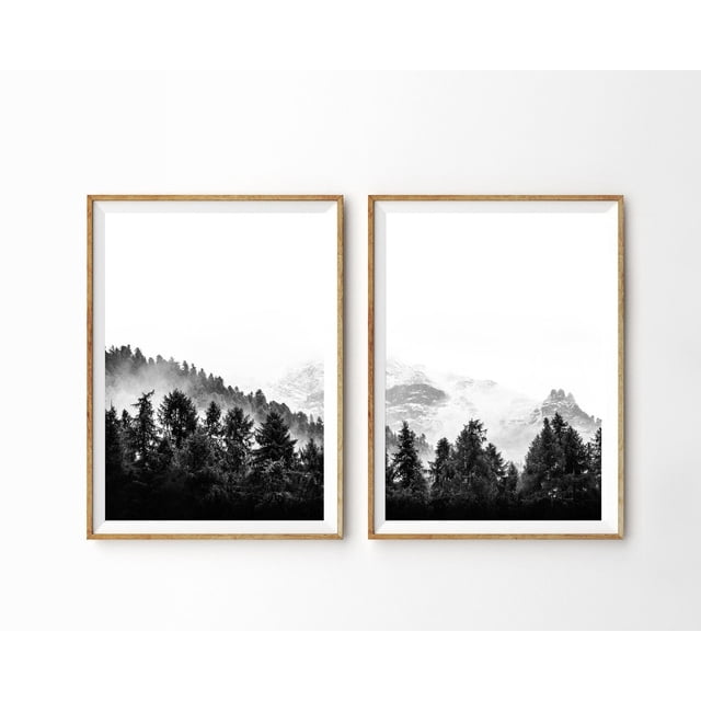 Mountain Prints Forest Print Black and White Nordic Landscape Photo Set ...