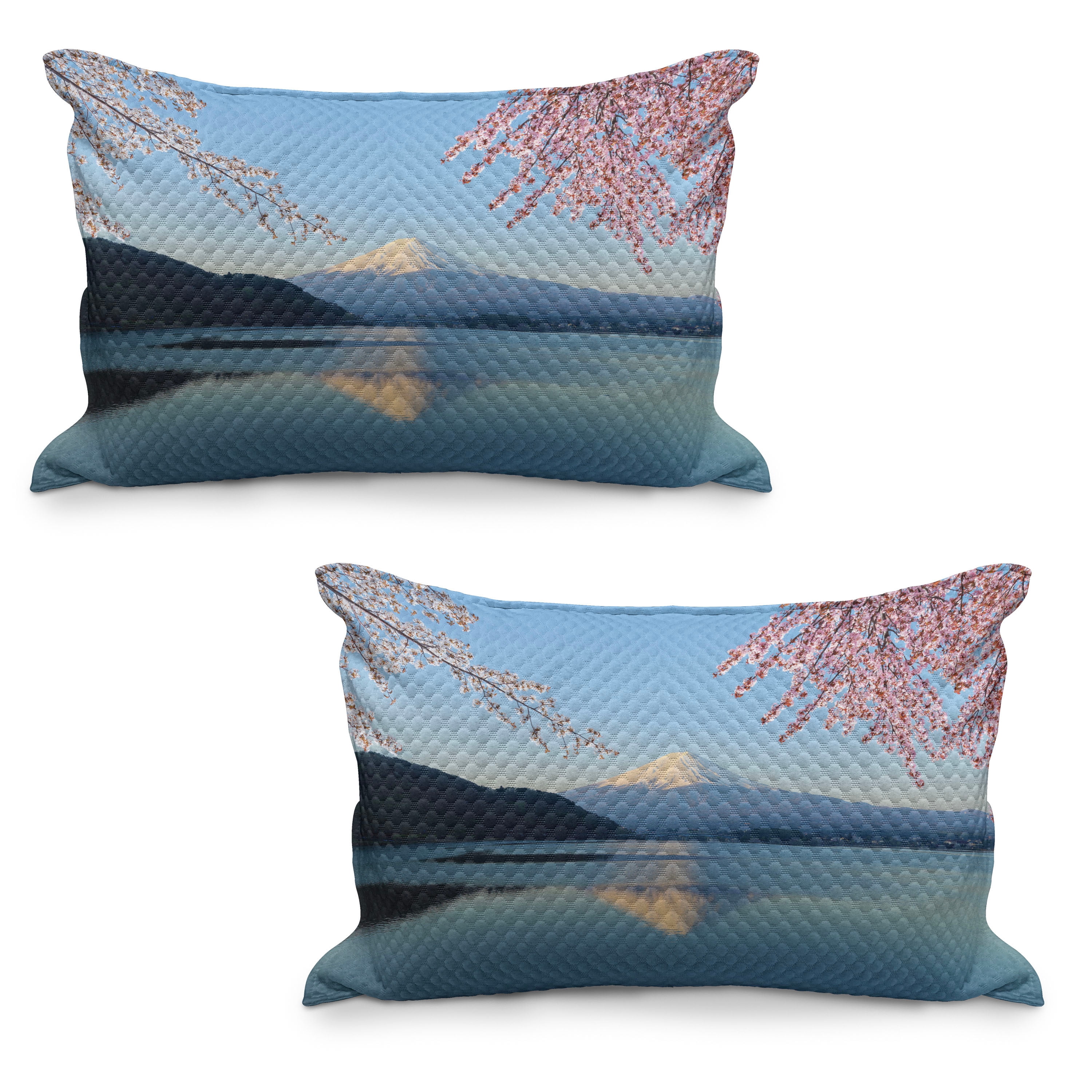 Mountain Quilted Pillowcover Set of 2, Japanese Mountain with Snowy ...