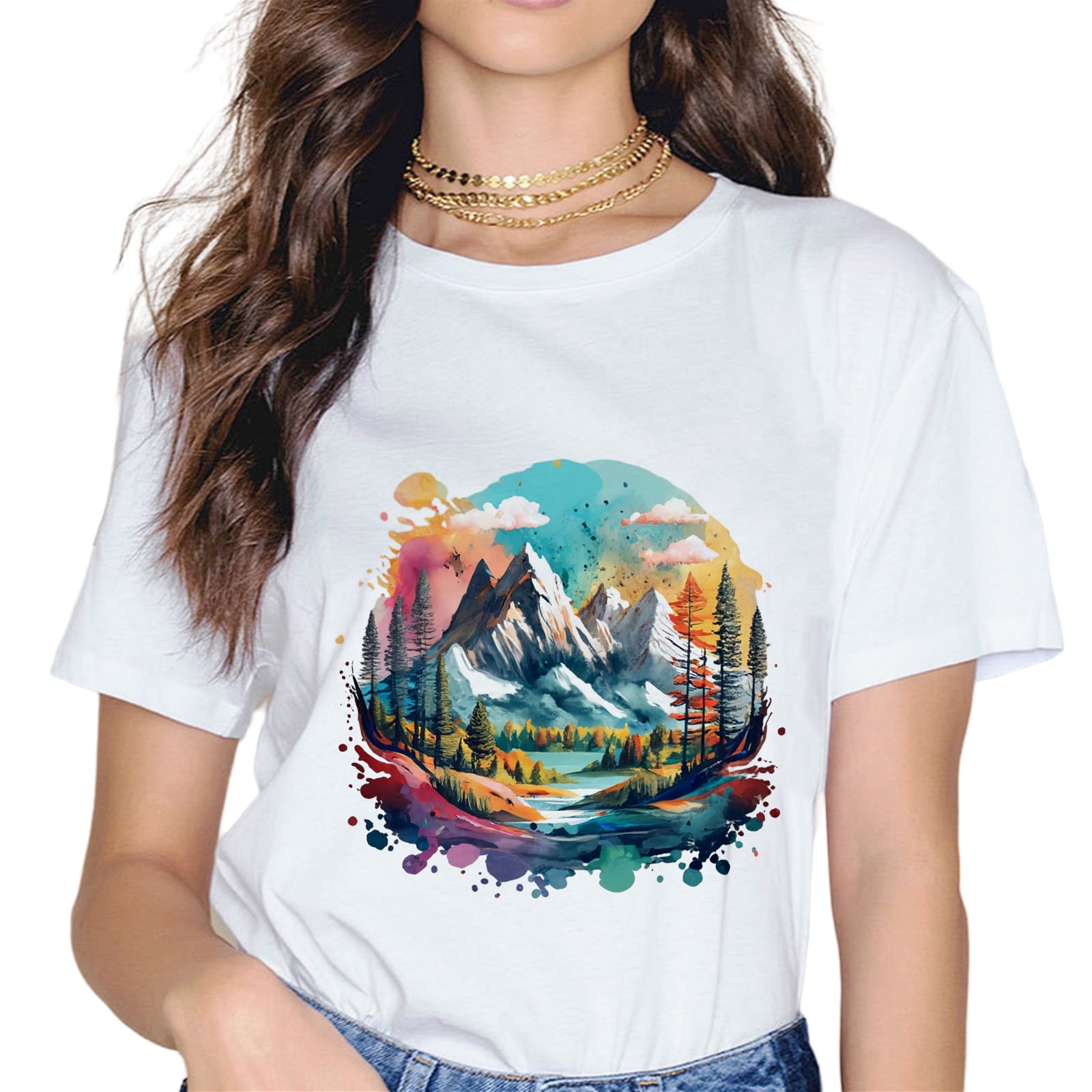 Mountain Range Landscape Beautiful WaterColor Sketch Shirt - Walmart.com