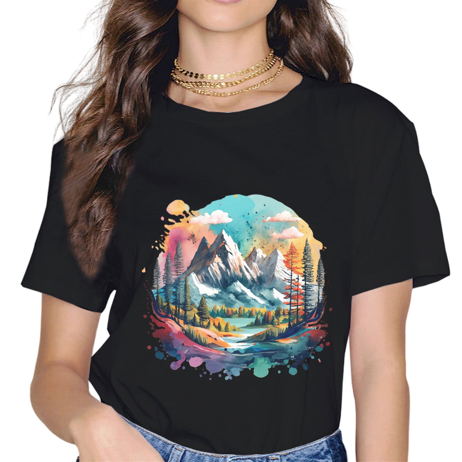 Mountain Range Landscape Beautiful WaterColor Sketch Shirt - Walmart.com