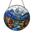 Mountain Range Scenic View Stained Glass Style Ornament Window Decor ...