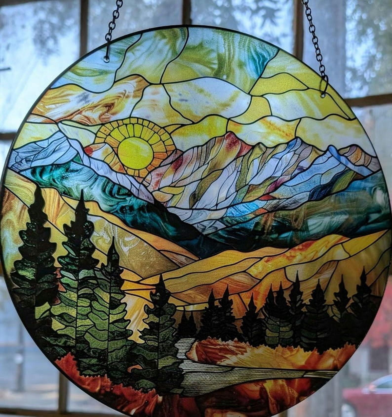 Mountain Range: Stained Glass Style Wall or Window Hanging Made With ...