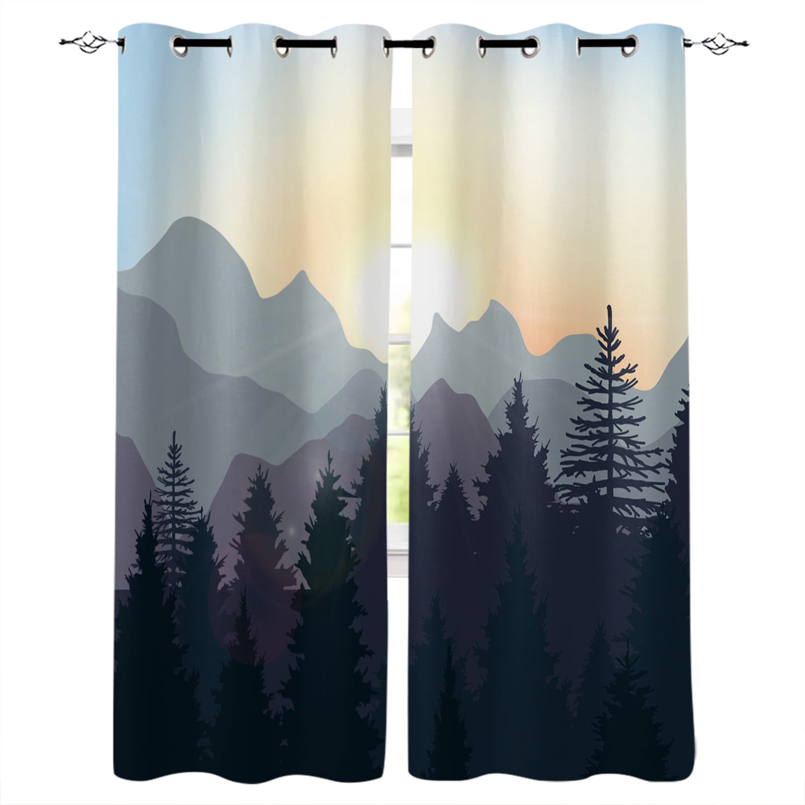 Mountain Realistic Landscape Print Window Curtains Luxury European ...