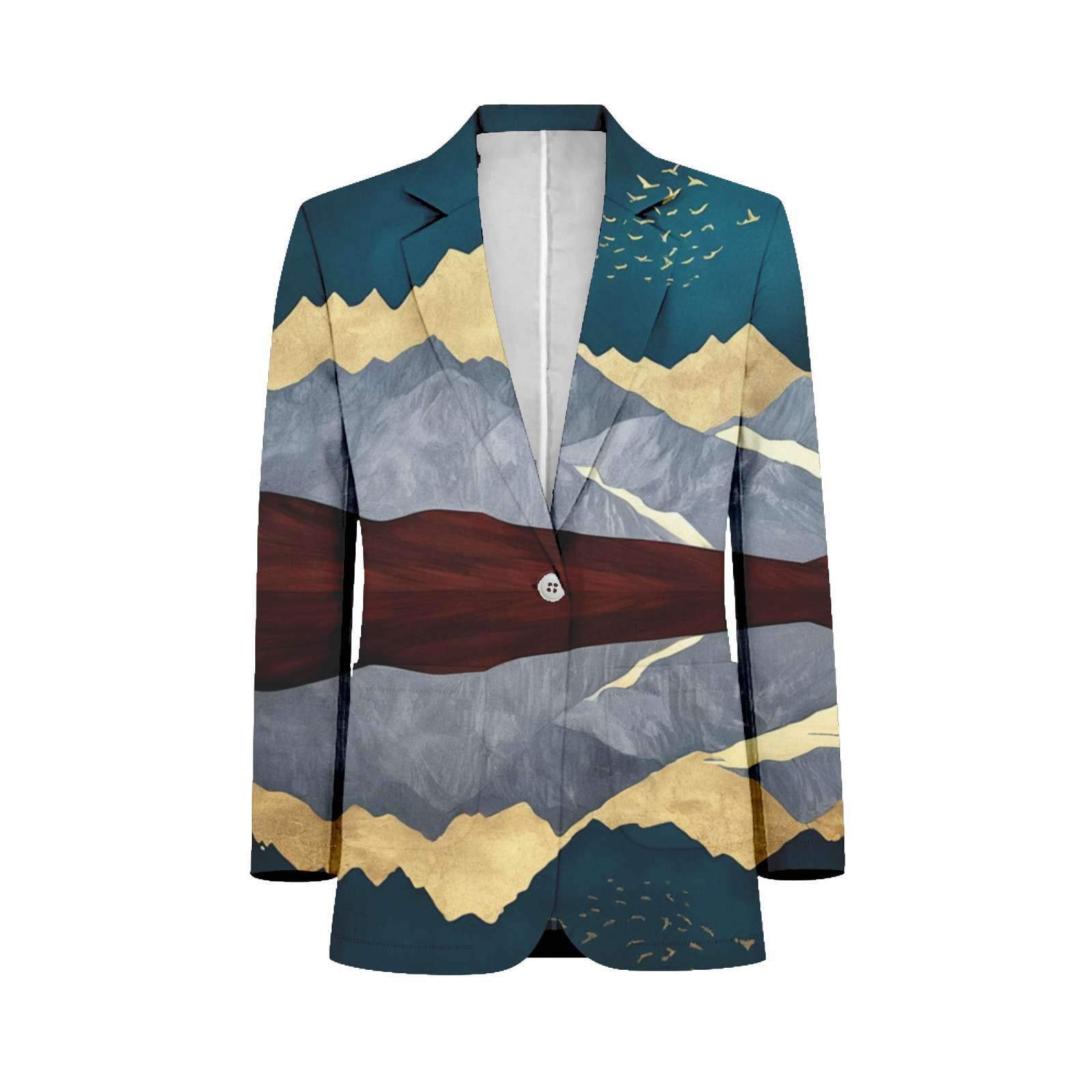 Mountain Reflection Art Print Mens Suits Shawl Collar Slim Fit Suit ...