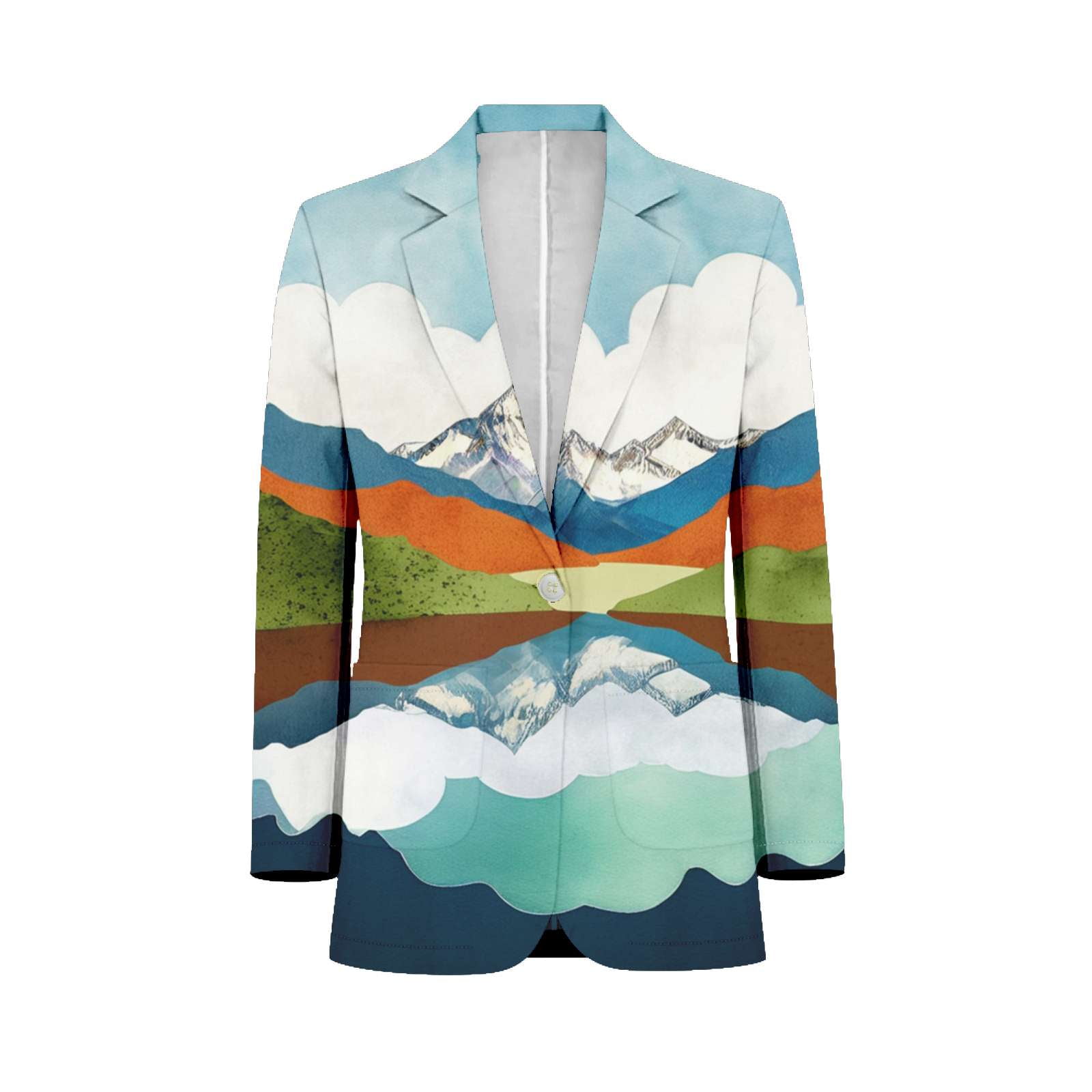 Mountain Reflection Art Print Mens Suits Shawl Collar Slim Fit Suit ...