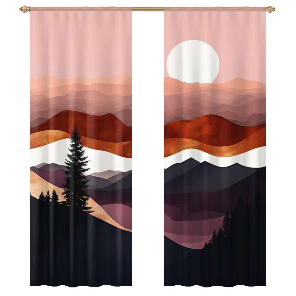 Mountain Reflection Art Print Tulle Curtains For Living Room Chiffon ...