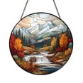 Mountain River Autumn Round Suncatcher – Stained Glass Style Window ...
