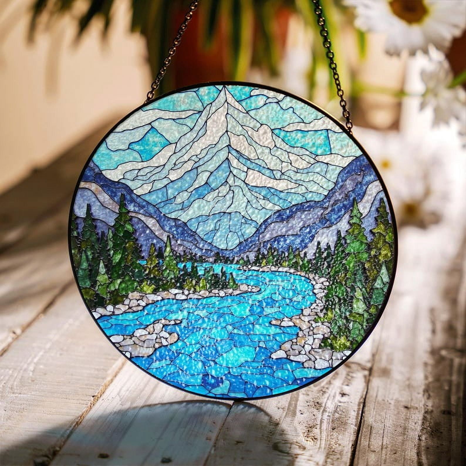 Mountain River Stained Glass Suncatcher Nature Window Decor Gift for ...
