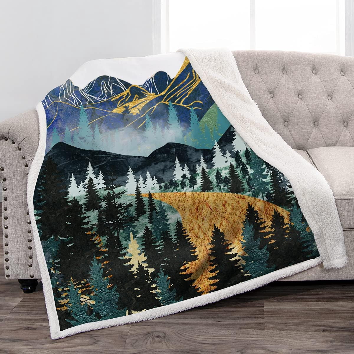 Mountain Sherpa Blanket Sunset Forest Trees Art Printed Throw Blanket ...