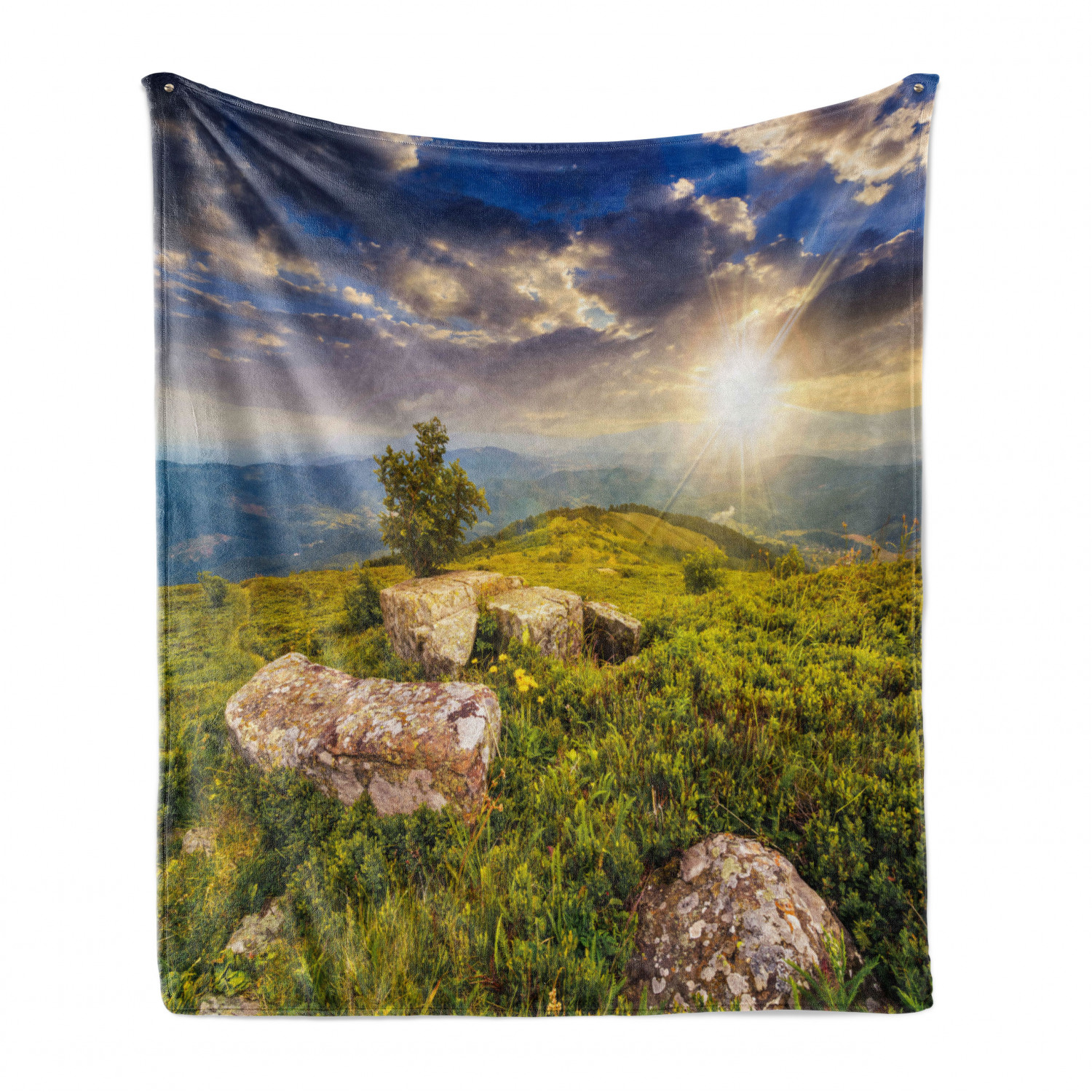 Mountain Soft Flannel Fleece Blanket, Small Tree Behind Boulders ...